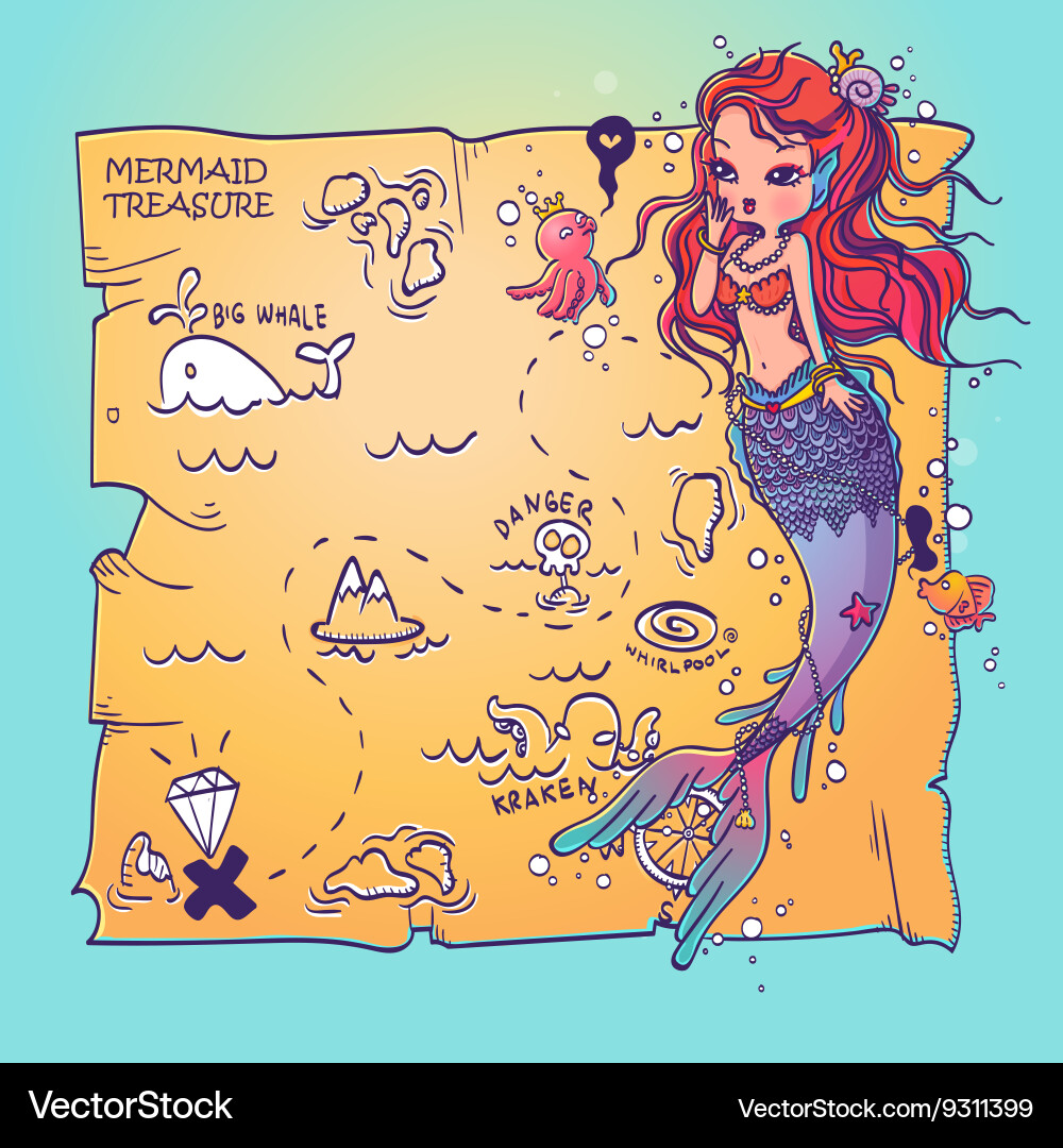 Mermaid Treasure Map Royalty Free Vector Image
