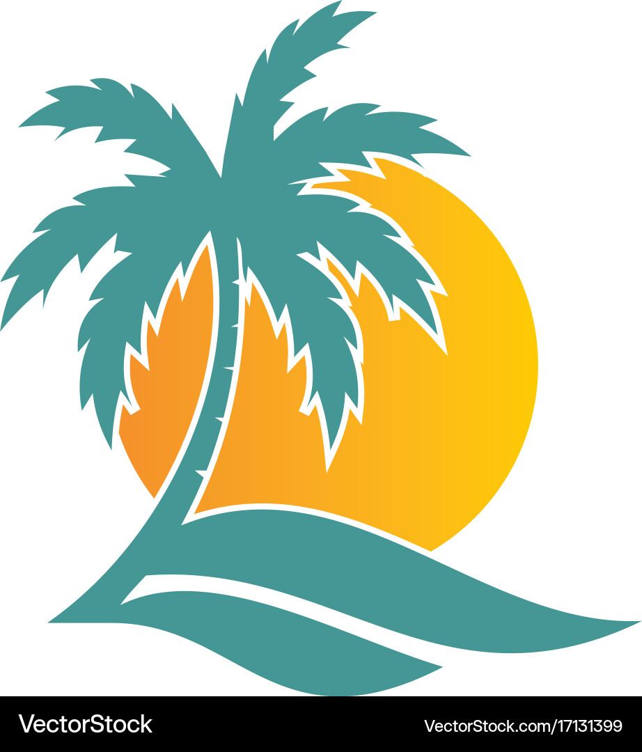 Sunset Palm Tree Logo Palm Trees On The Beach Royalty Free Stock