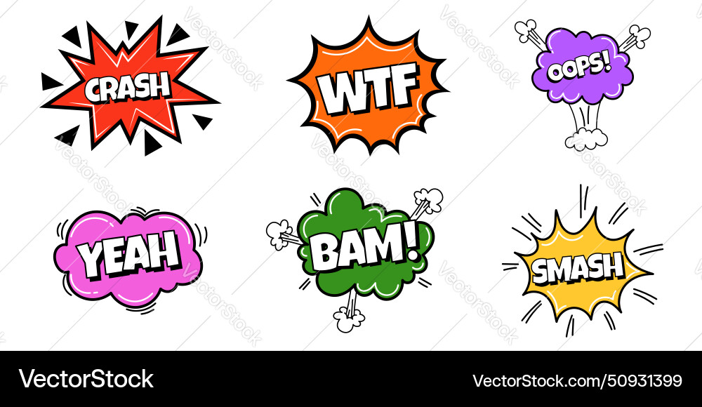 Pow comic bubble collection sound dialogue speech Vector Image