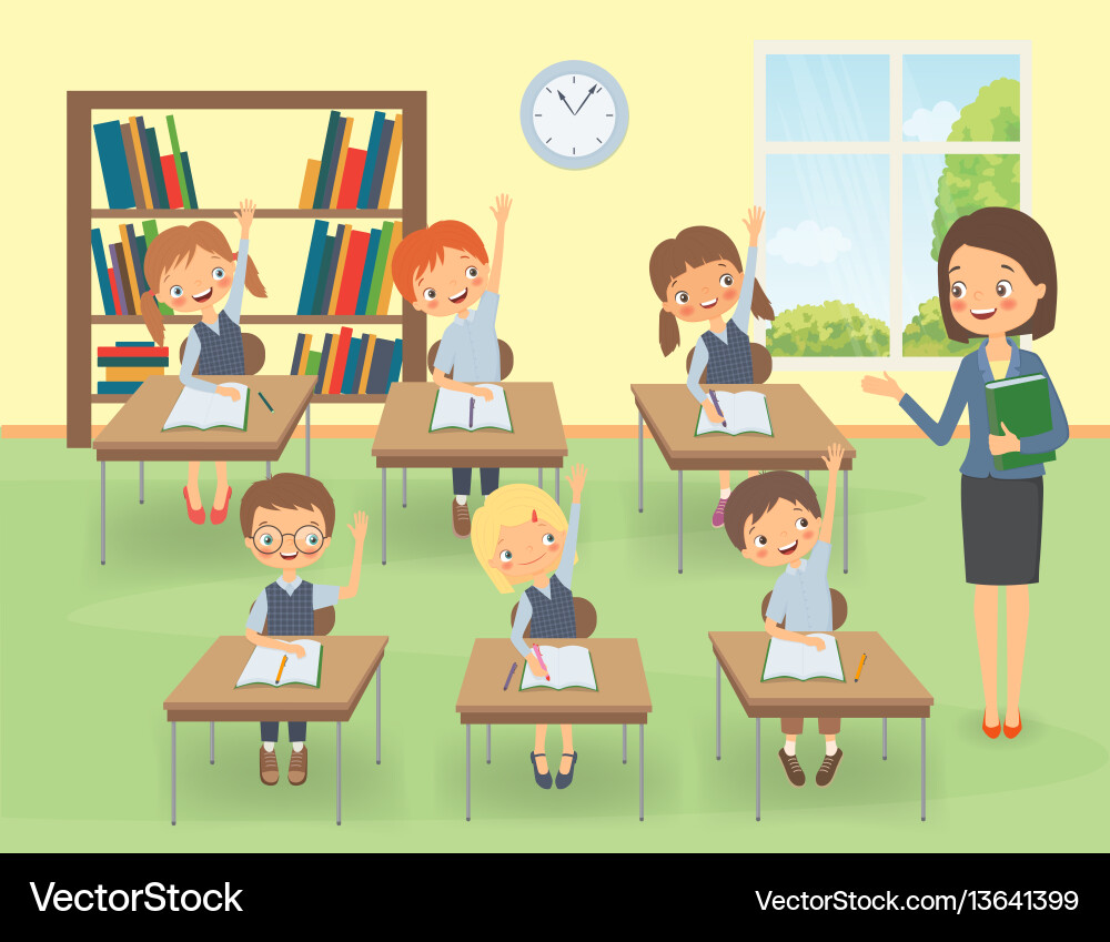 Teacher with pupils in a classroom at lesson Vector Image