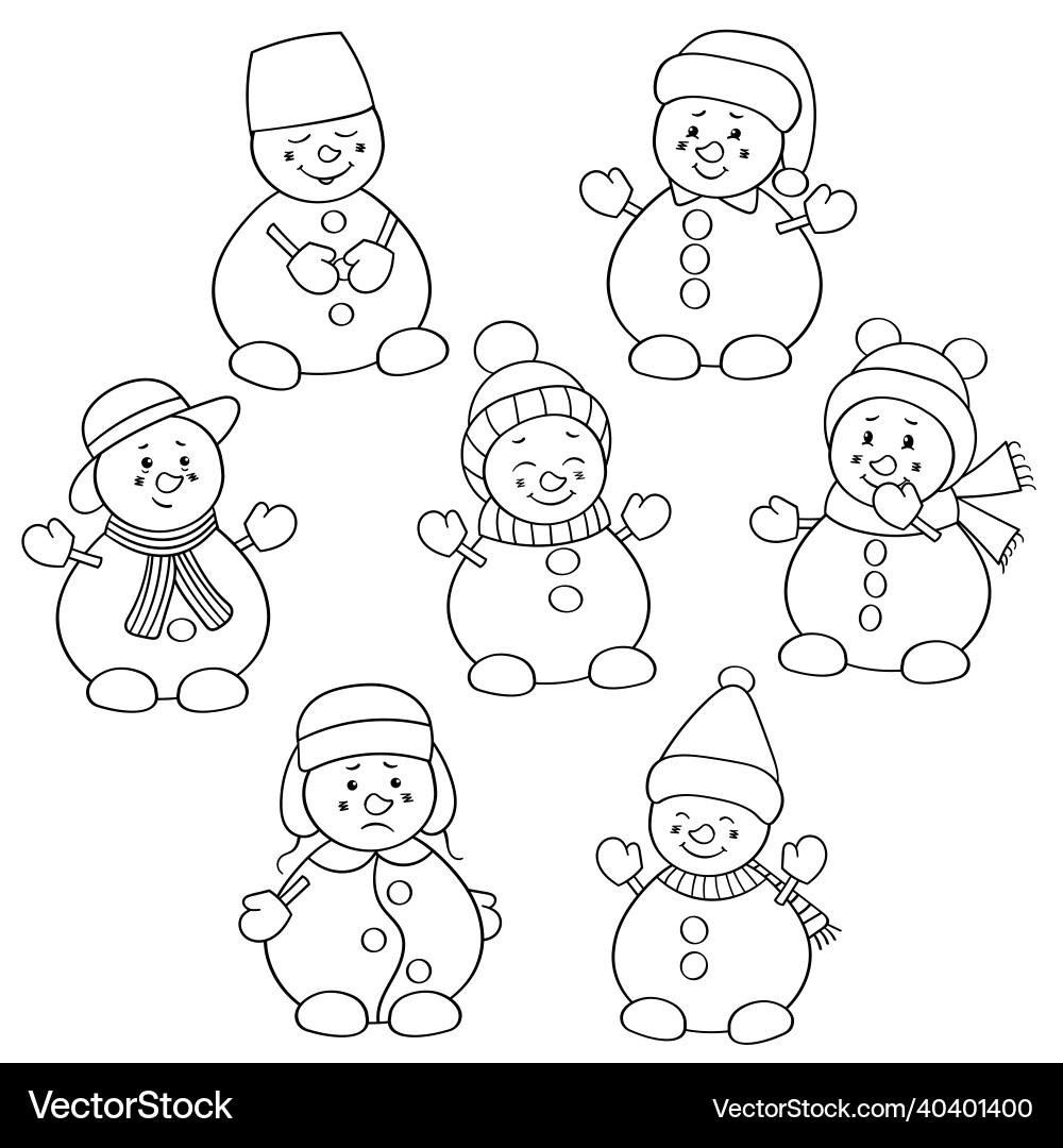 Cute Snowmen Coloring Page Royalty Free Vector Image