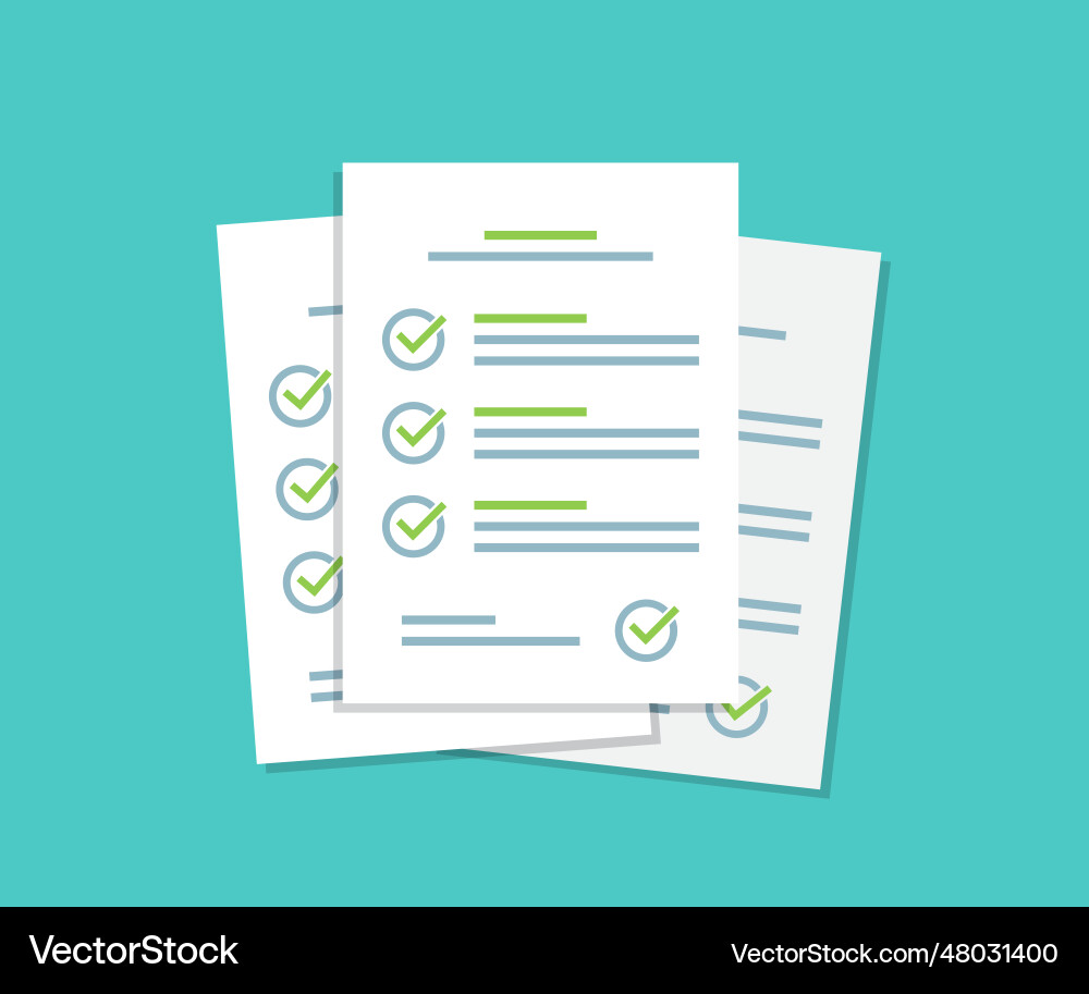 Document checklist paper sheets pile with tick Vector Image