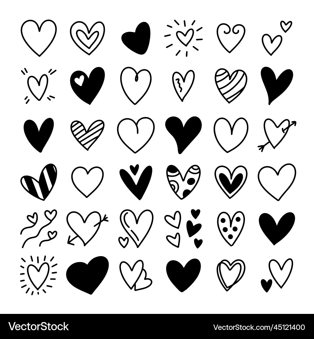 Doodle hearts sketch set various different hand – Royalty-Free Vector ...