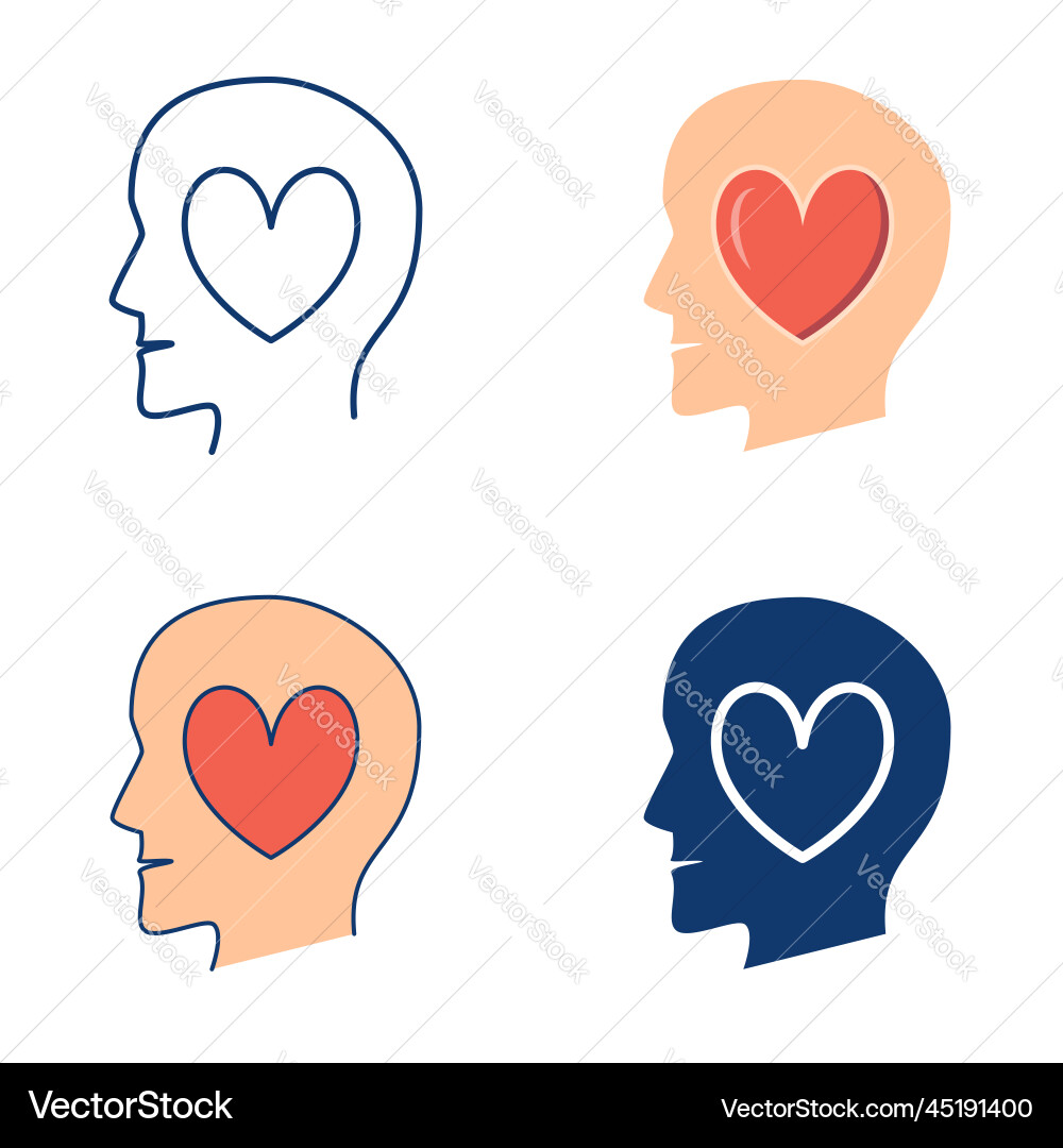 Heart & Head Icon Set - Self Love Royalty Free Vector
