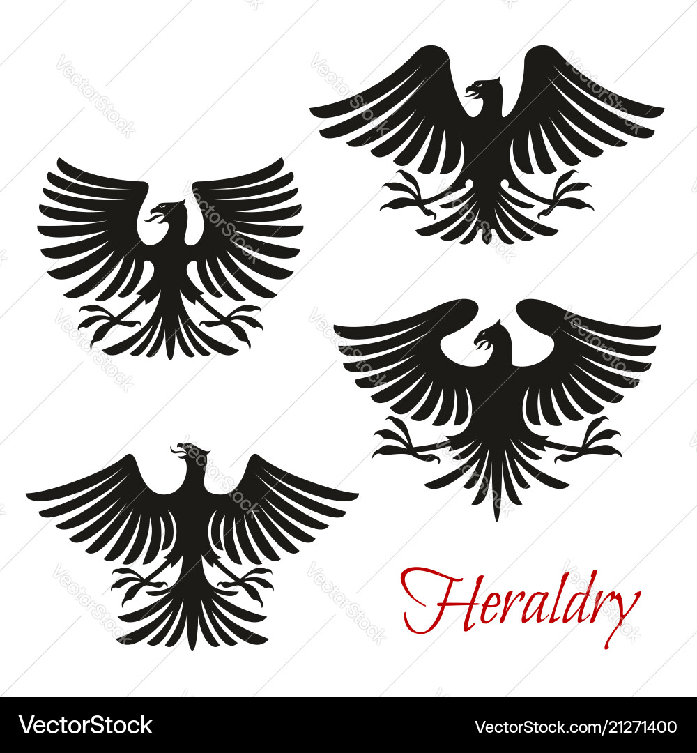 Heraldic black eagle falcon or hawk bird symbol Vector Image