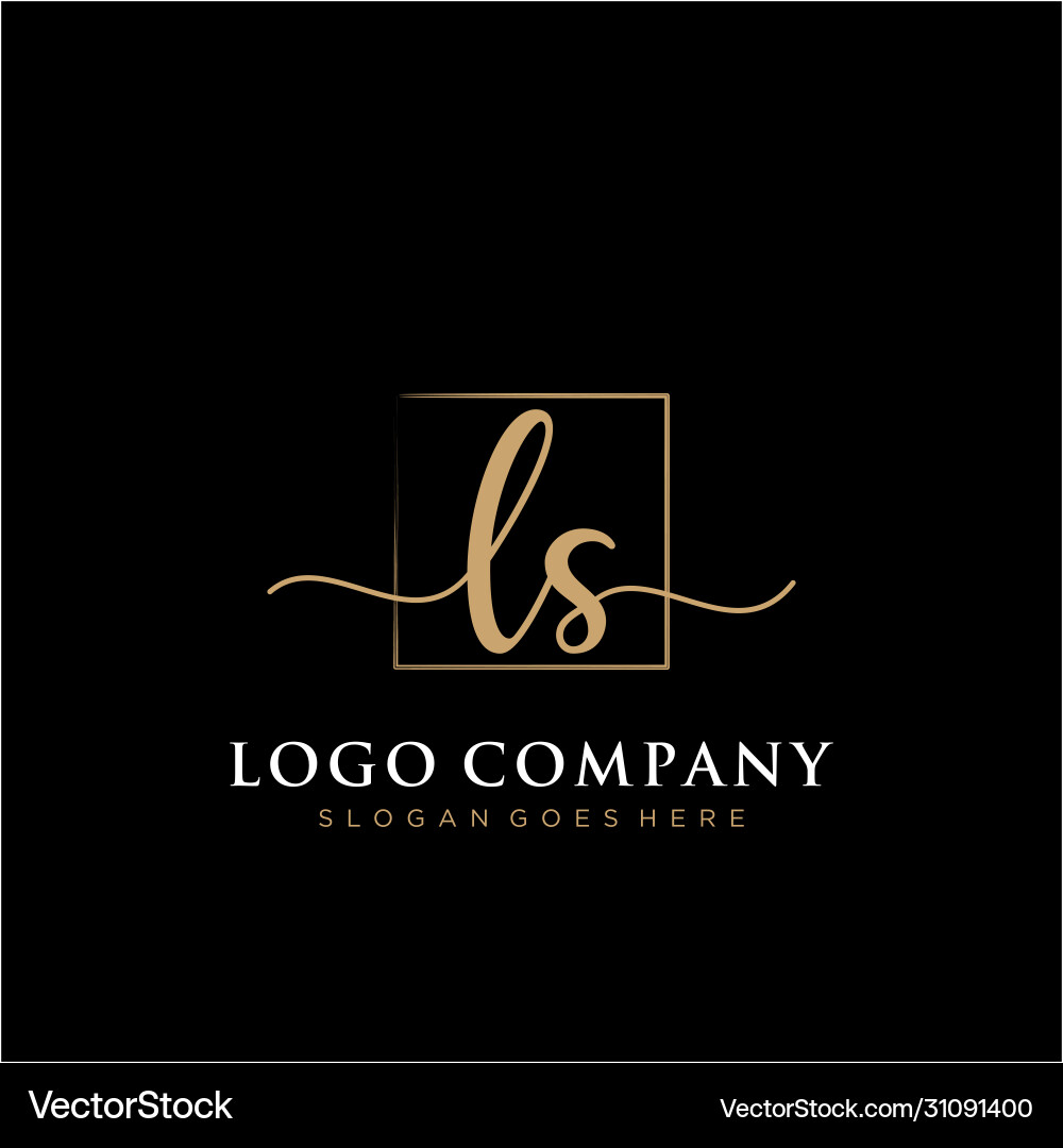 Ls initial handwriting logo with rectangle Vector Image