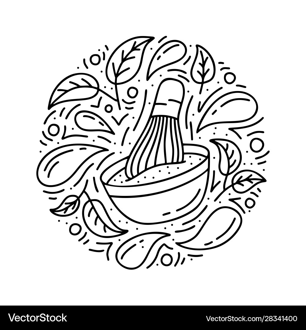Round doodle template matcha tea outline Vector Image