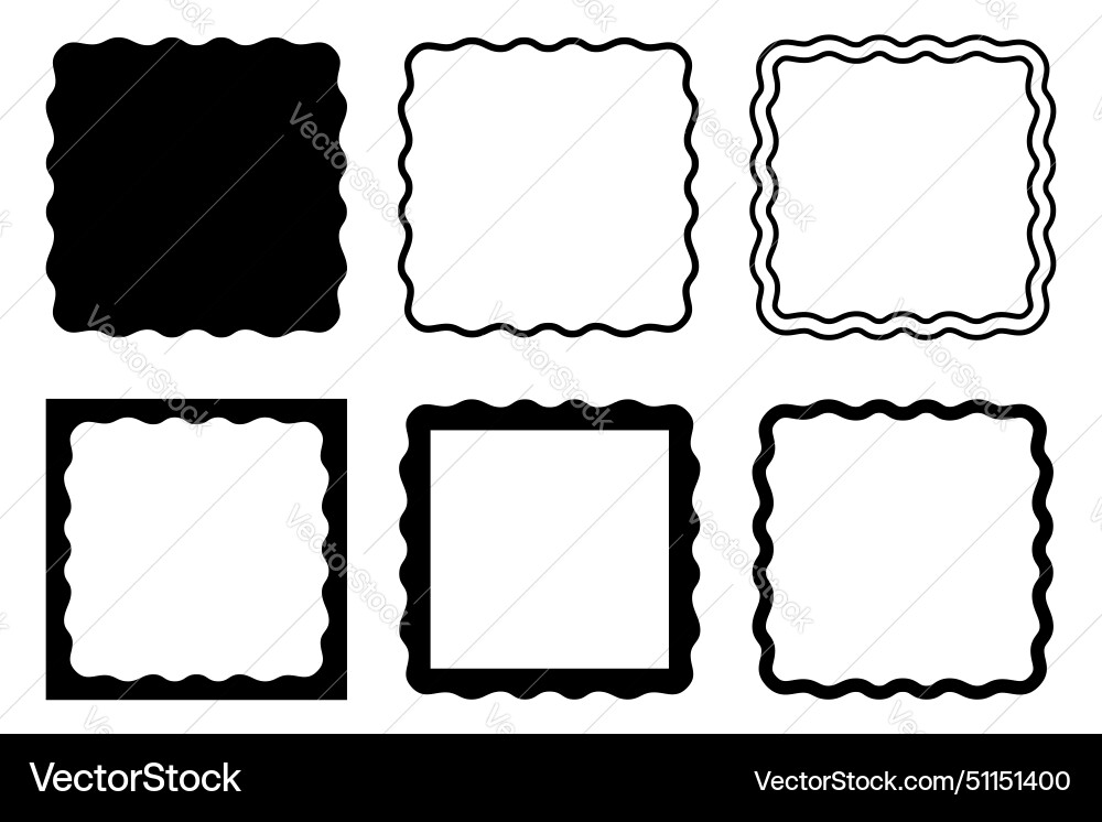 Set of different square frames with wiggly edges Vector Image