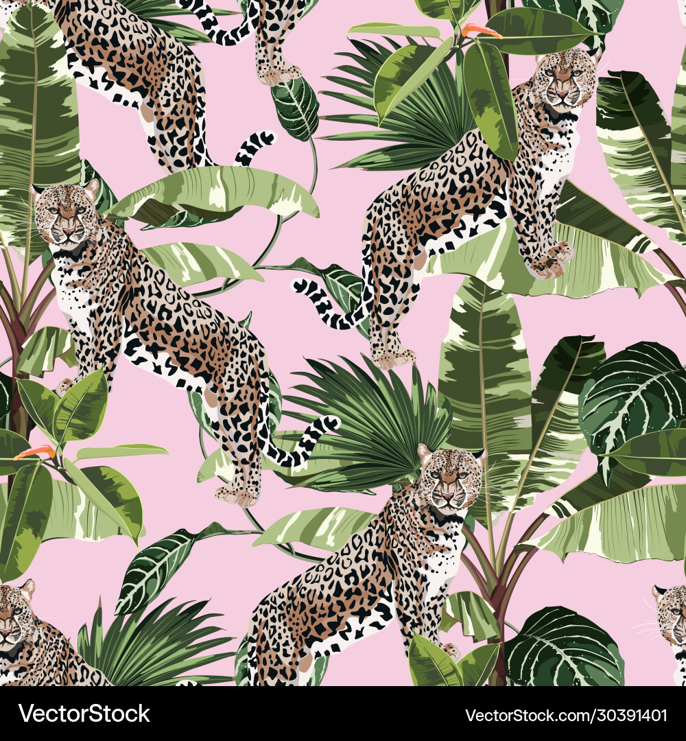 Colorful floral pattern with tiger leopard Vector Image