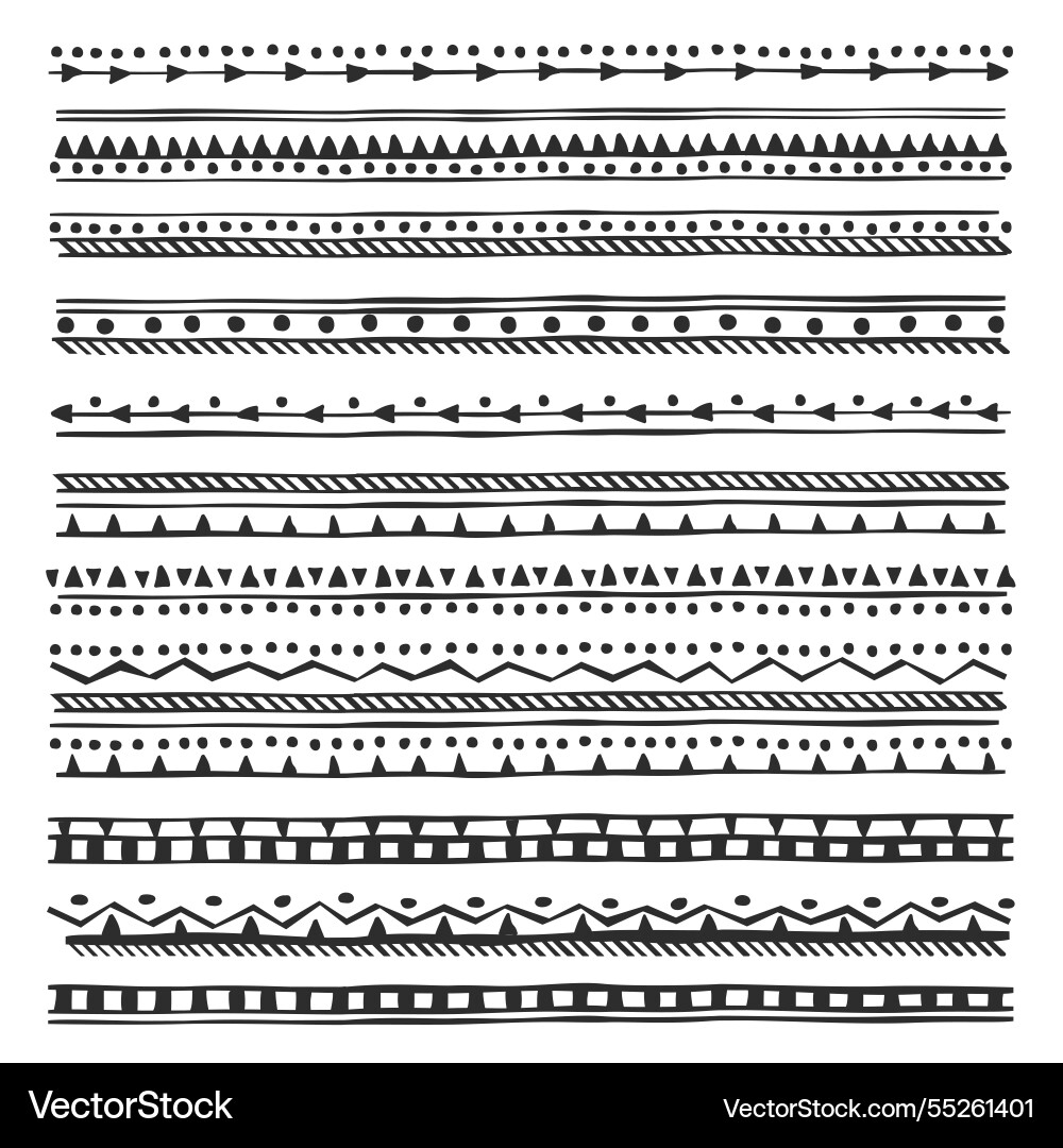 Hand drawn line borders tribal dividers Royalty Free Vector