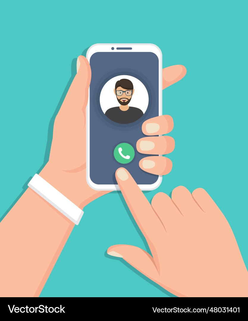 Hand holding smartphone with incoming call Vector Image