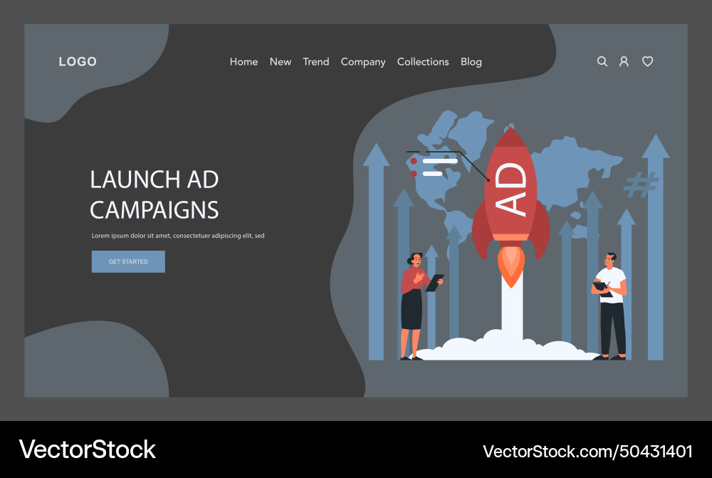 Launch ad campaigns concept flat Royalty Free Vector Image