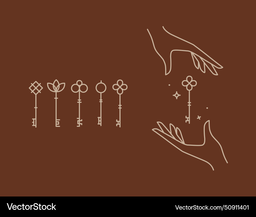 Linear key collection brown Royalty Free Vector Image