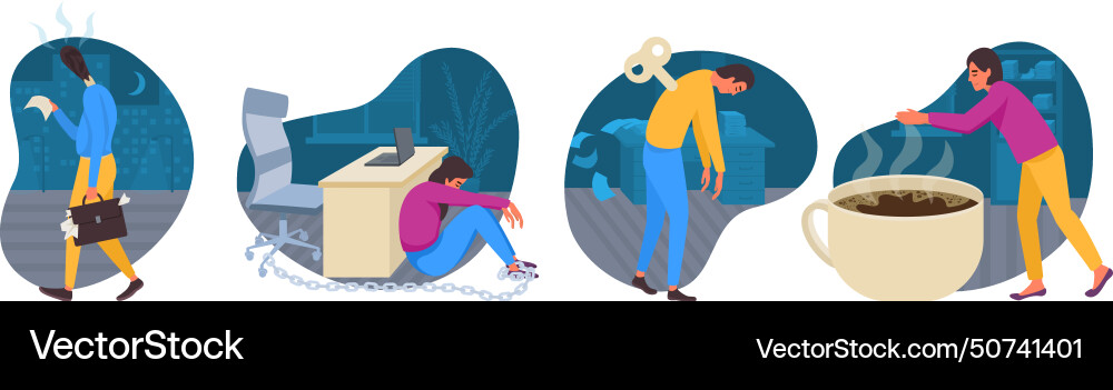 Professional burnout syndrome flat compositions Vector Image