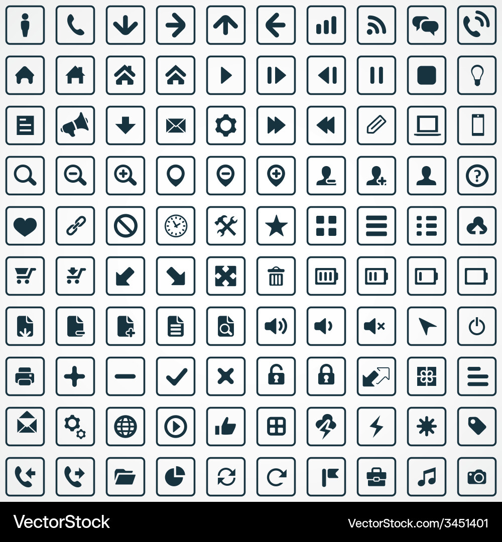 UI Icon Set - 100 Icons Royalty Free Vector Image