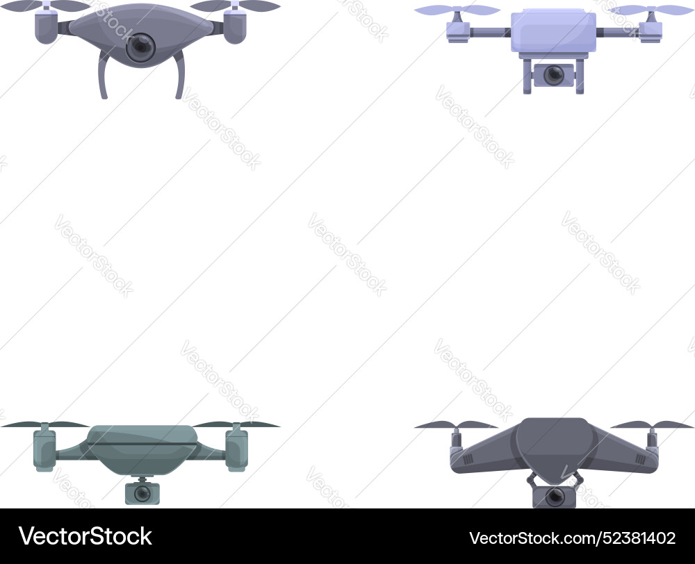 Air drone icons set cartoon various Royalty Free Vector