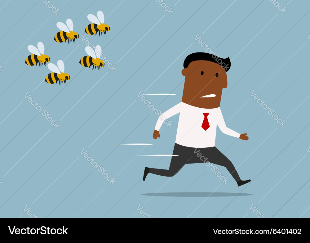 Cartoon businessman running away from bees Vector Image