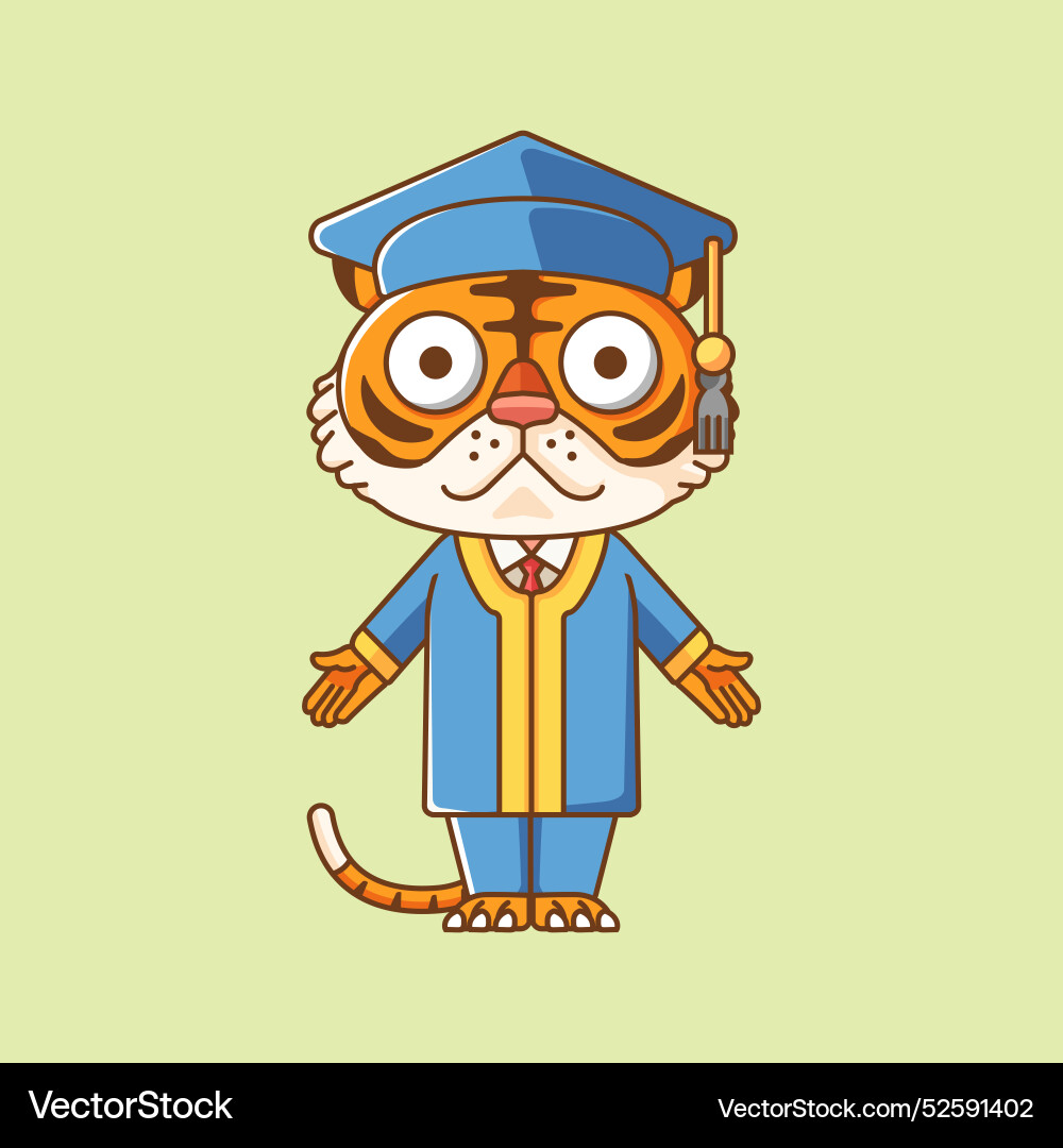 Cute tiger graduation animal kawaii chibi Vector Image