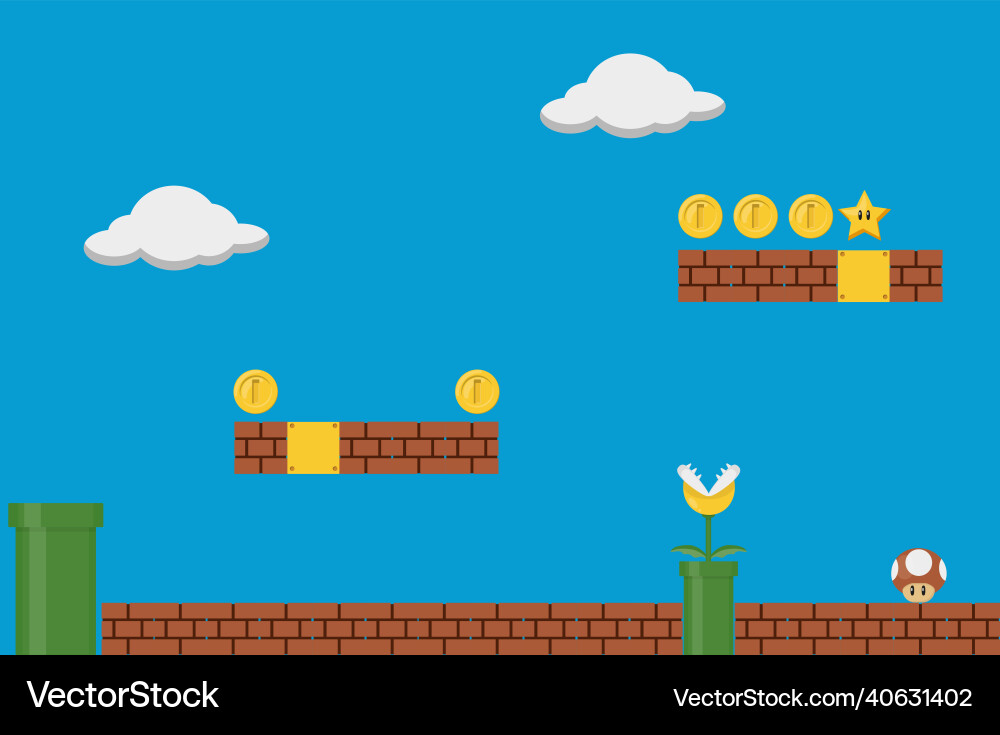 Flat card with super mario cartoon-style Vector Image