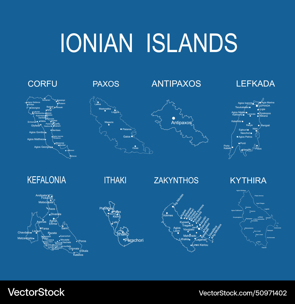 Ionian islands set silhouette Royalty Free Vector Image
