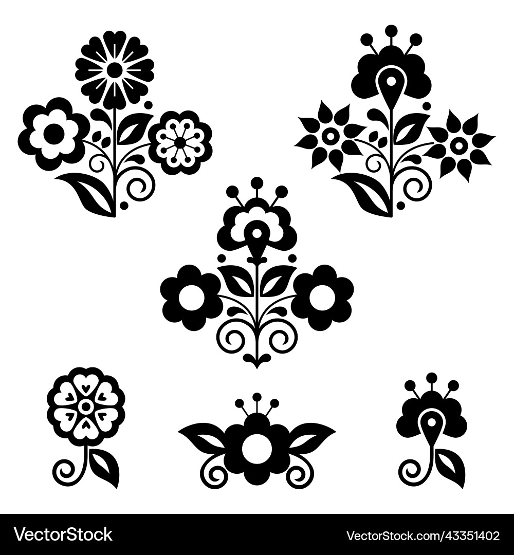 Mexican folk art style floral designs Royalty Free Vector