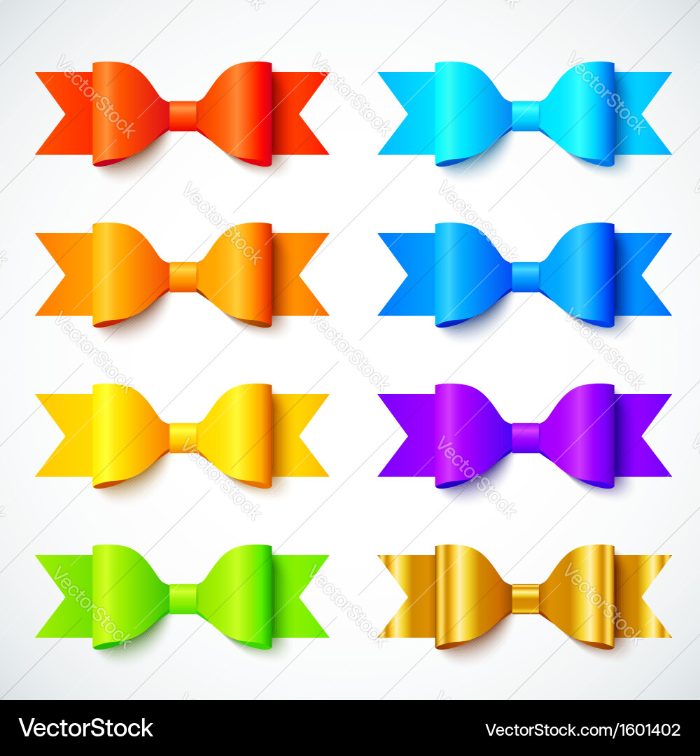 Rainbow colors bright paper bows set Royalty Free Vector