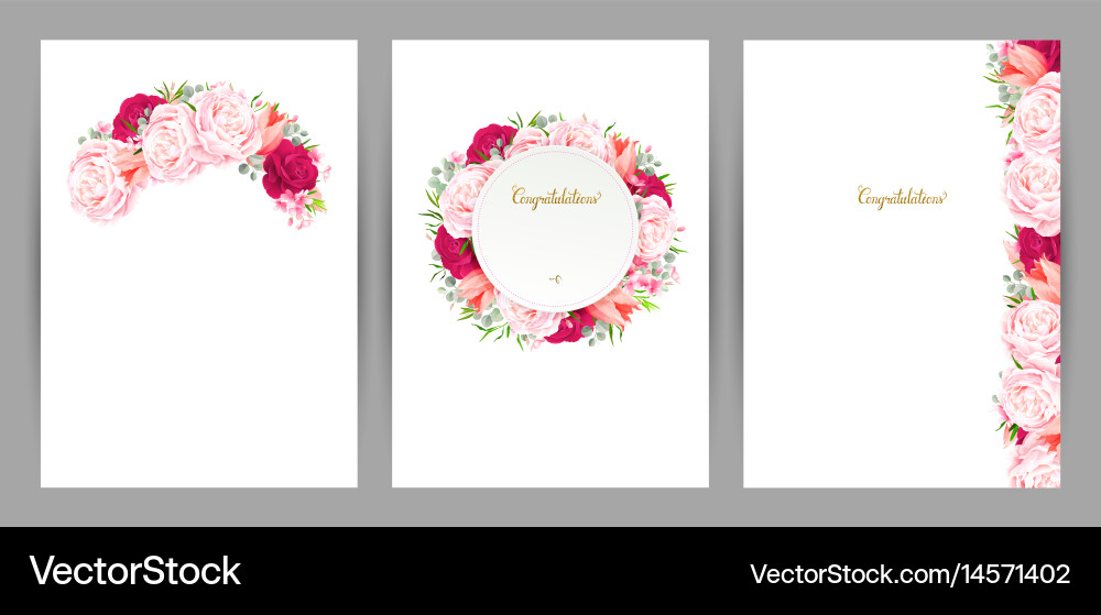 Set of three congratulation cards with flower Vector Image