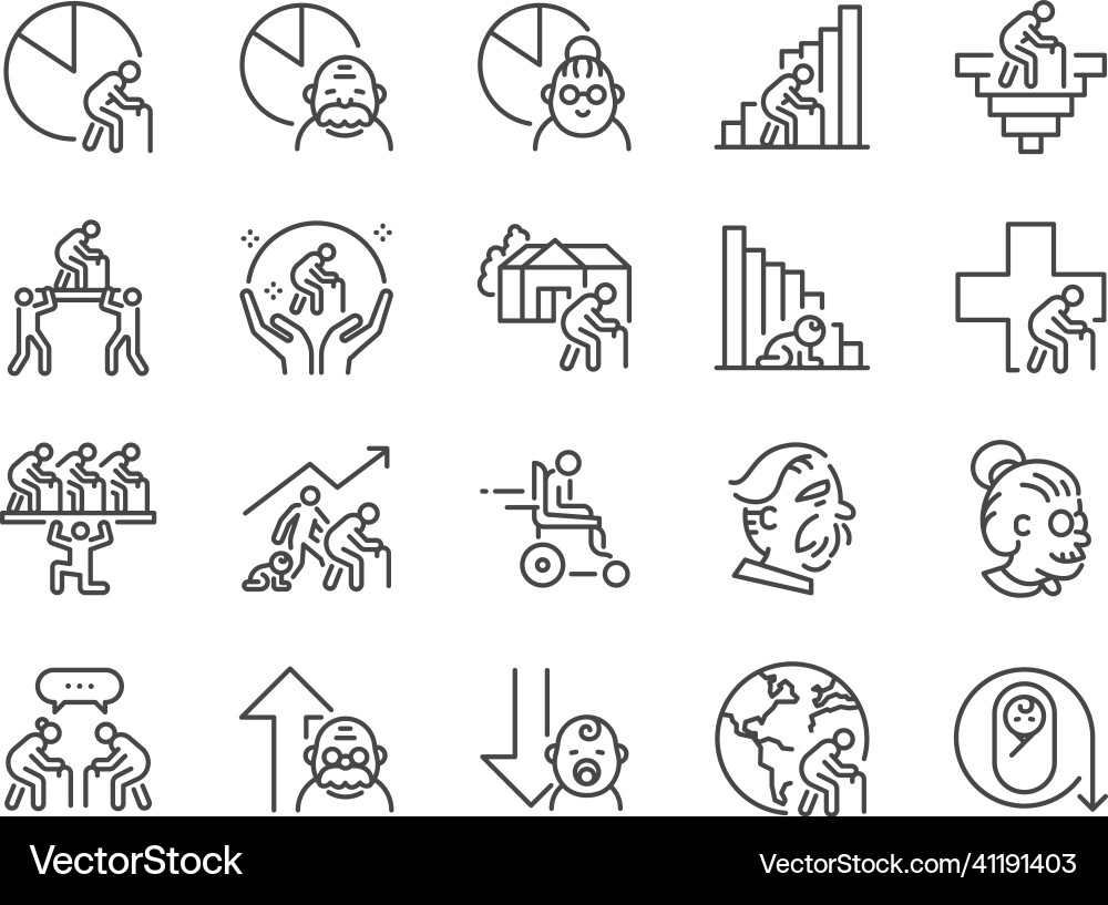 Aging society line icon set Royalty Free Vector Image
