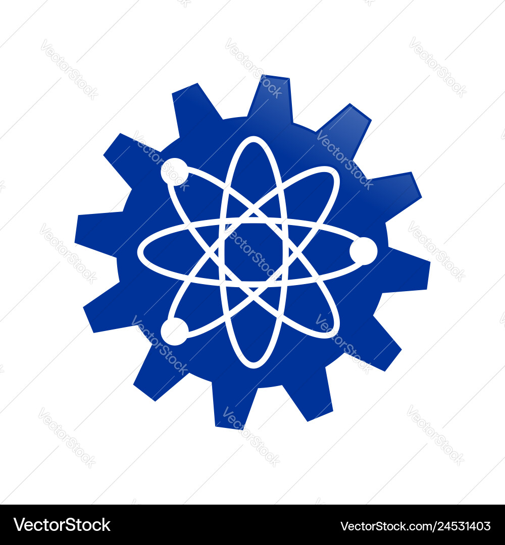 Blue gear cog science engineering atom symbol Vector Image