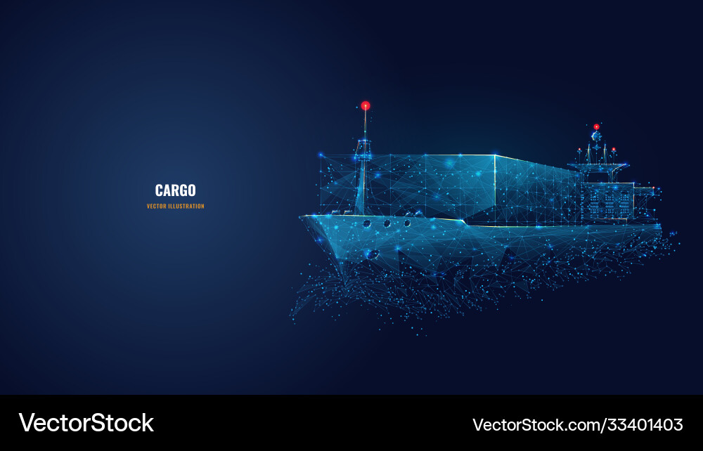 Digital wireframe cargo ship Royalty Free Vector Image