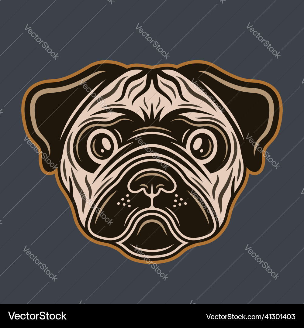 Pug dog head in colored style Royalty Free Vector Image