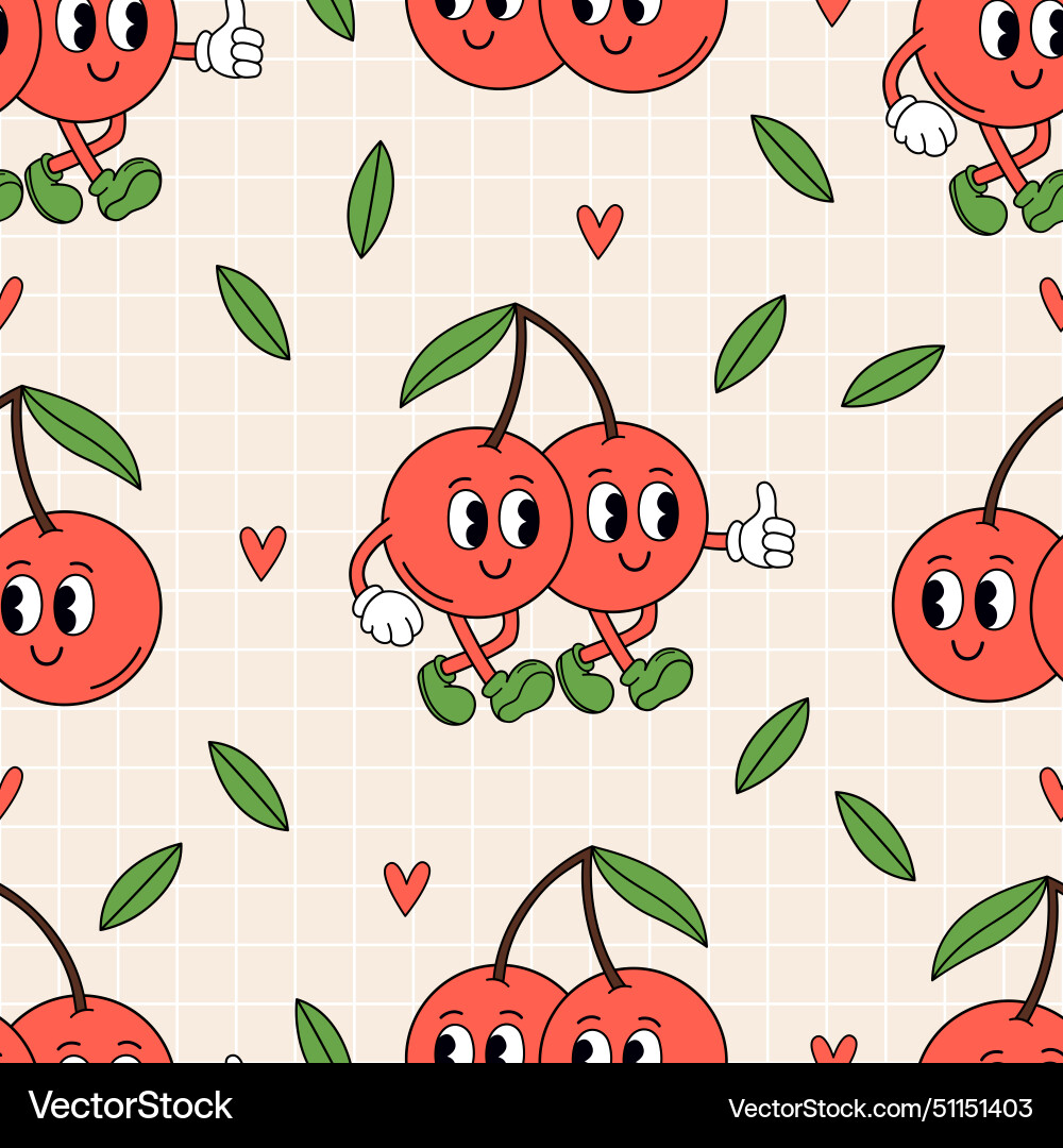 Seamless pattern with cute cherries on a checkered
