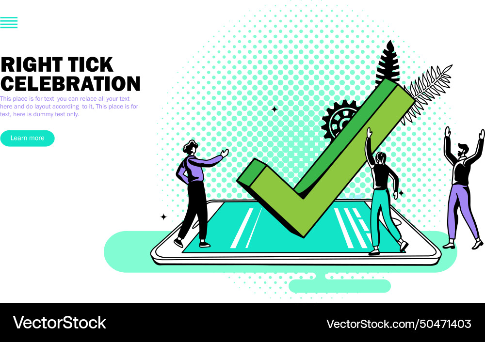 Team celebrating around right tick on mobile Vector Image