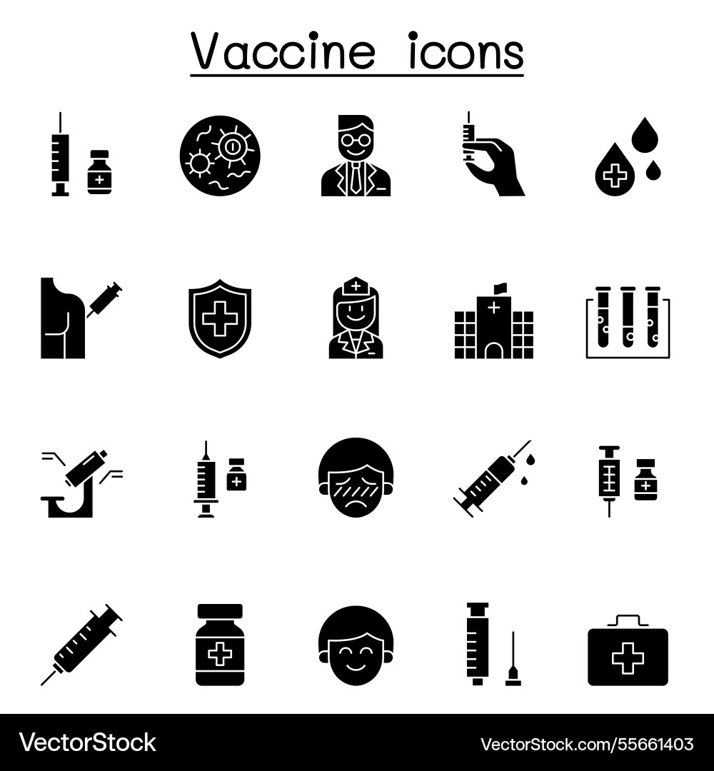 Vaccine icon set in glyph style Royalty Free Vector Image