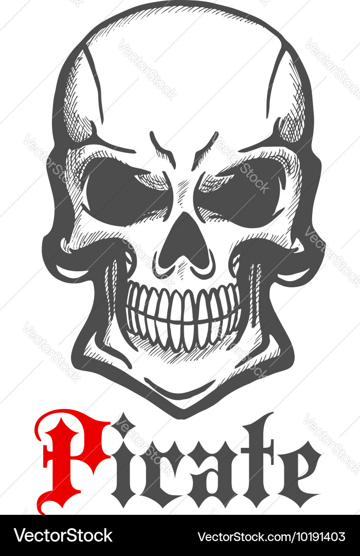 Wicked skull with crazy cheesy grin sketch Vector Image