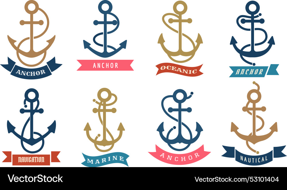 Colored ship anchor emblem set Royalty Free Vector Image