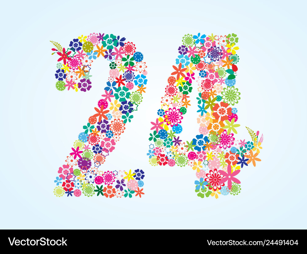 Colorful floral 24 number design isolated Vector Image