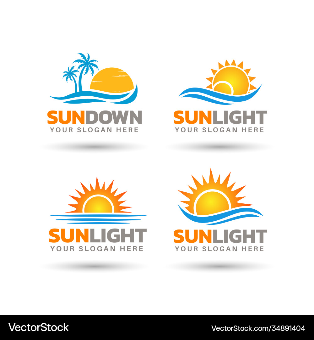 Creative sun sea logo design bundle Royalty Free Vector
