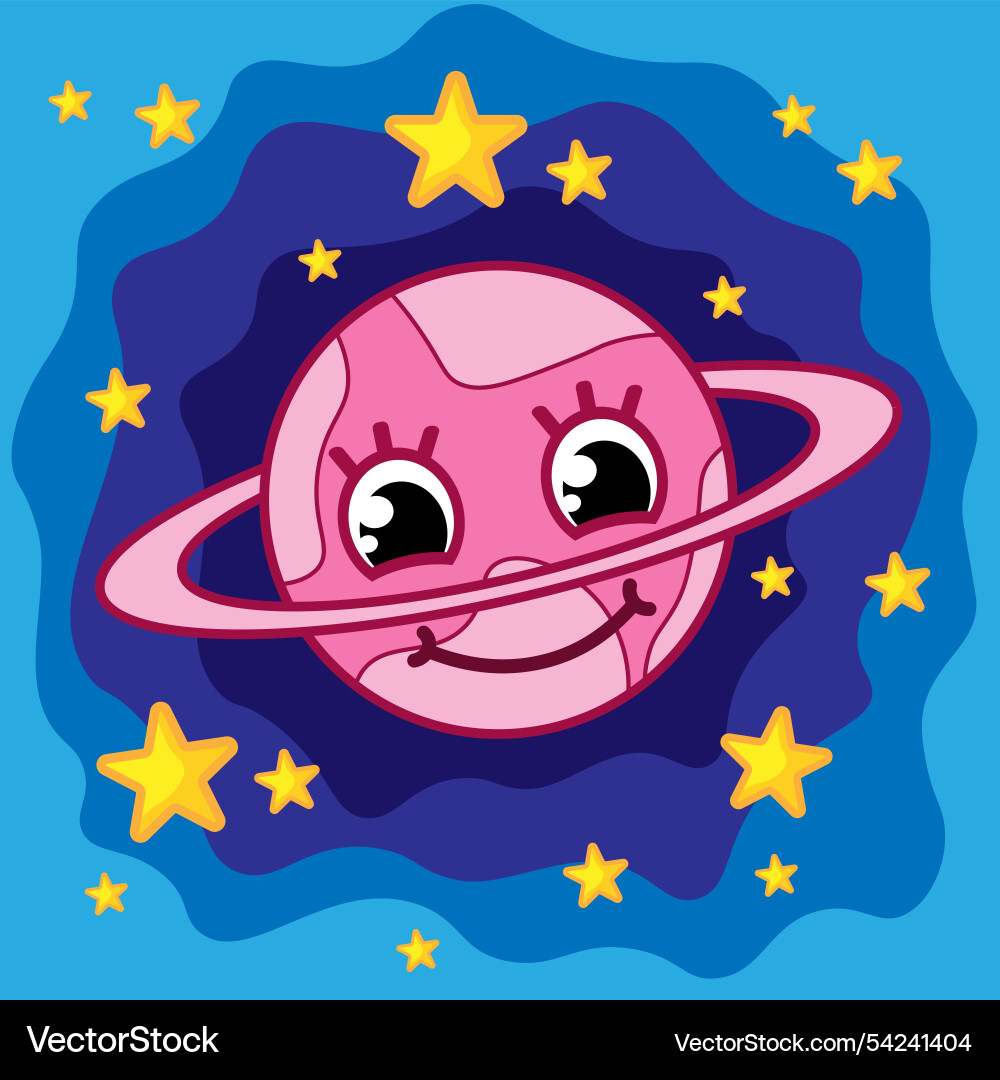 Cute pink planet in space pretty character Vector Image