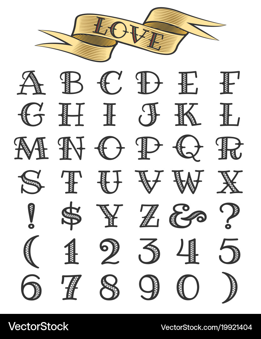 Hand drawn tattoo font Royalty Free Vector Image