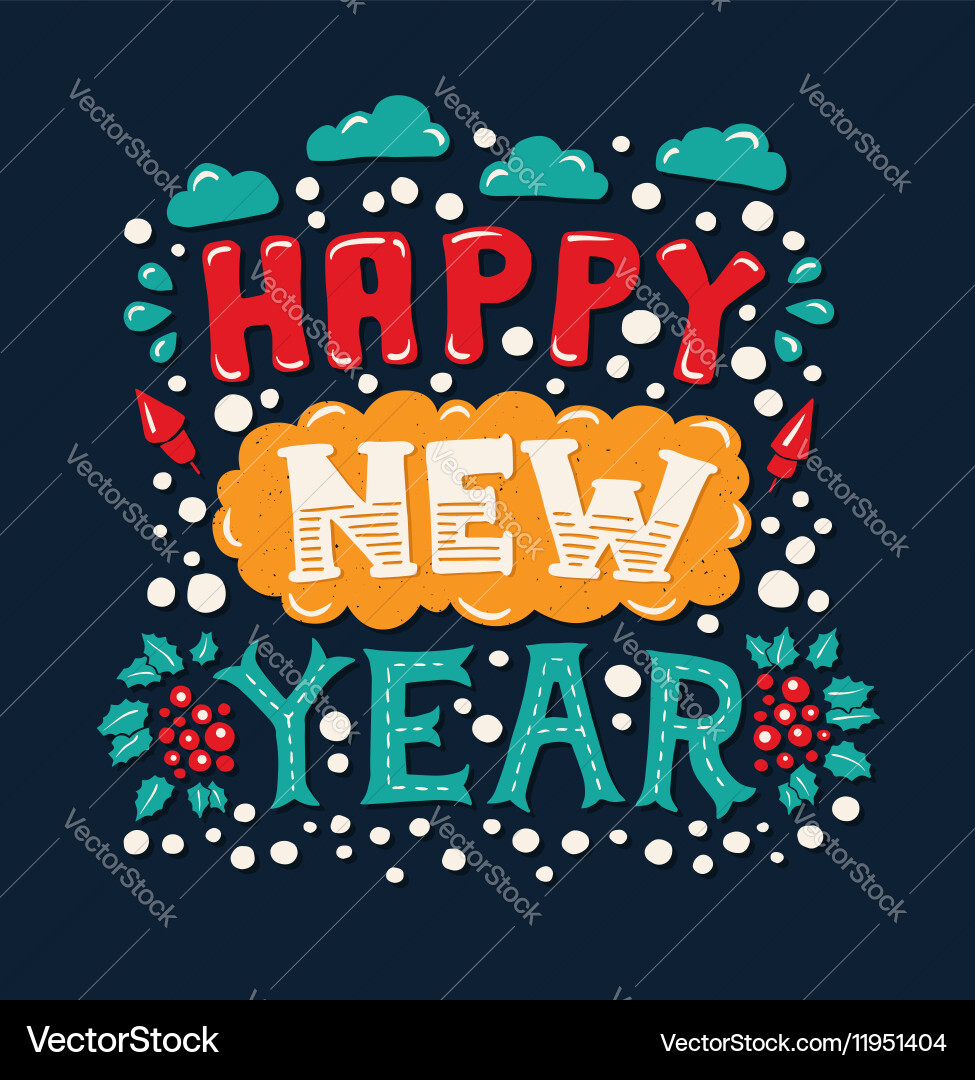 Happy new year vintage poster Royalty Free Vector Image