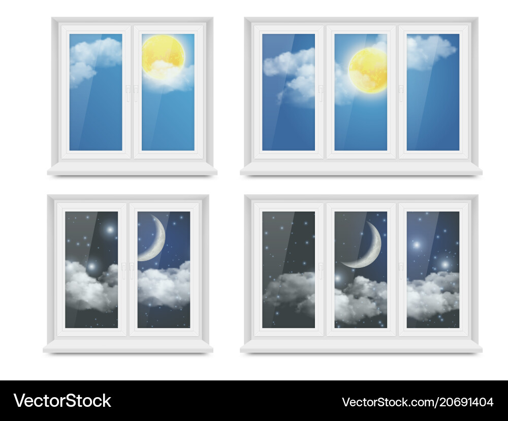 Realistic white plastic window icon set Royalty Free Vector