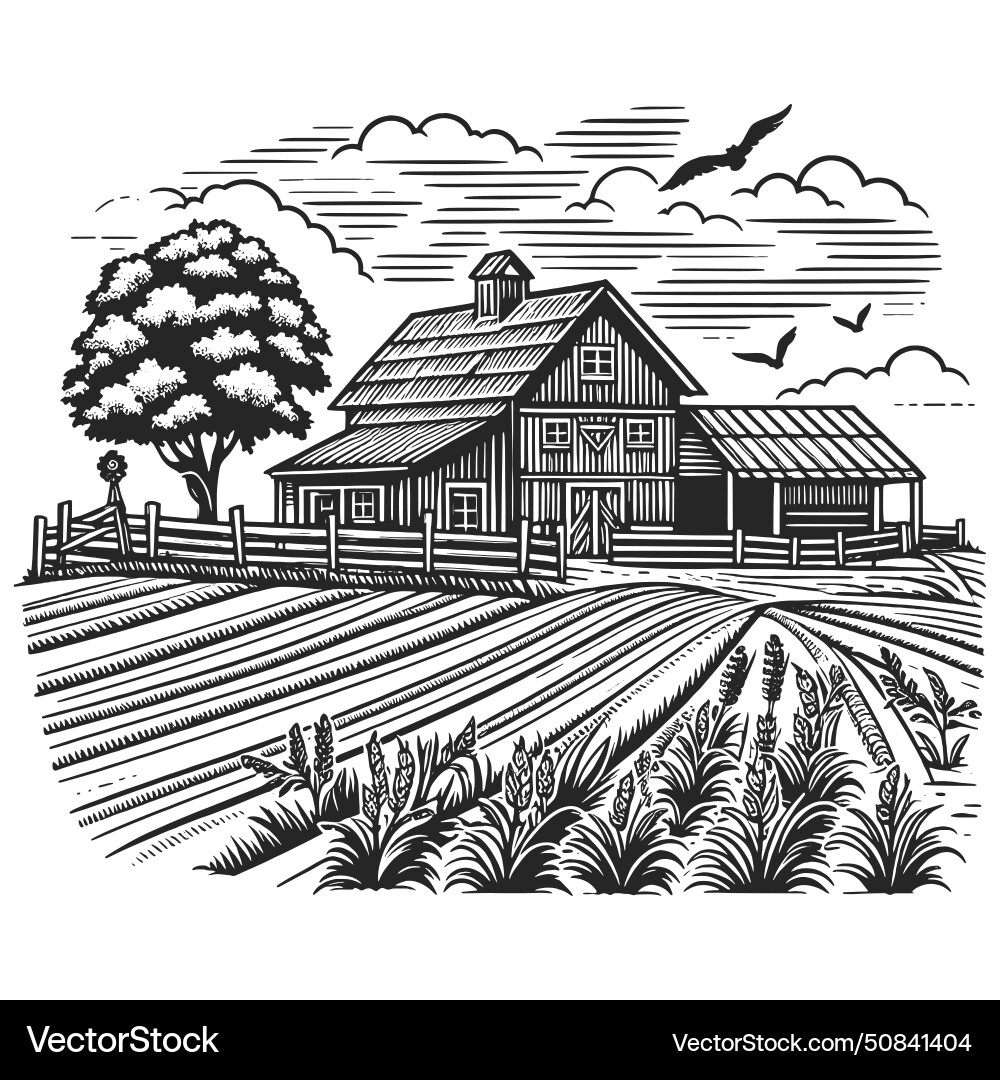 Rustic farm landscape Royalty Free Vector Image