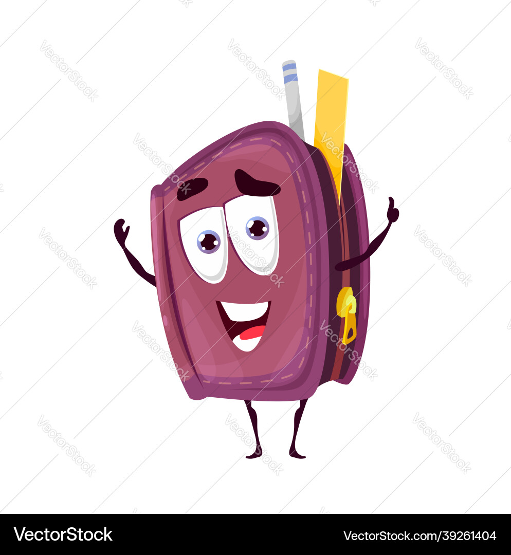 School pencil case smiling cartoon character Vector Image