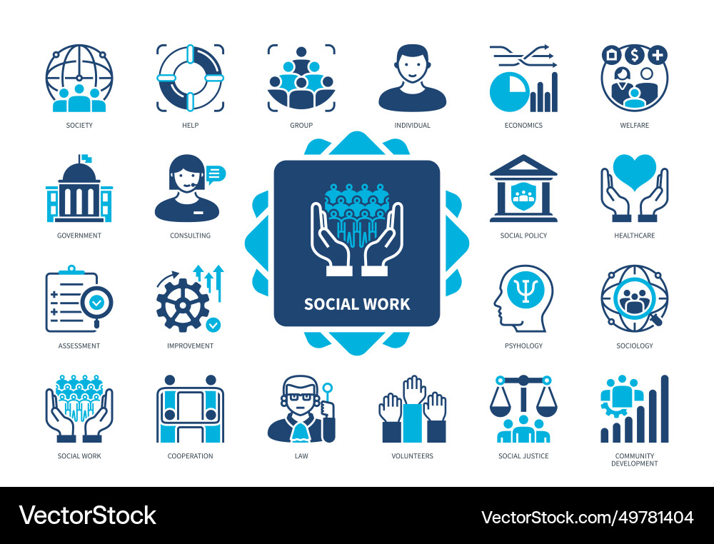 Social work solid icon set Royalty Free Vector Image