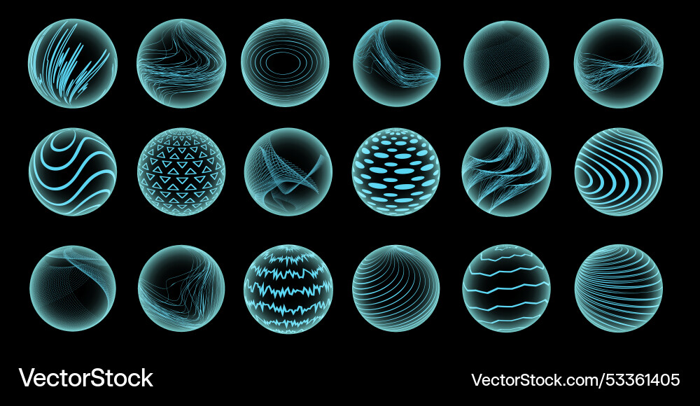 3d abstract circle line figures spheres with dots Vector Image