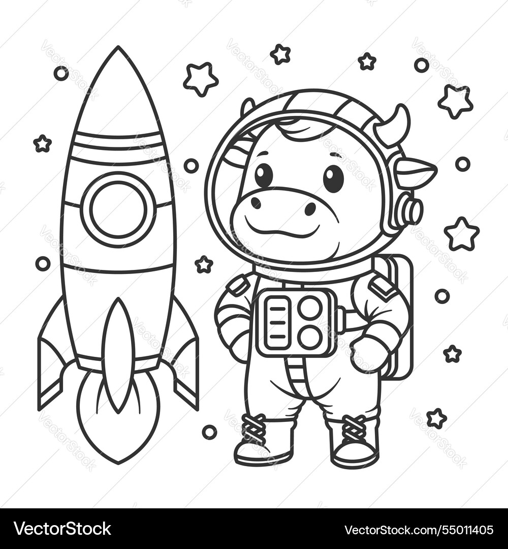 Cute cow becomes an astronaut with rocket Vector Image