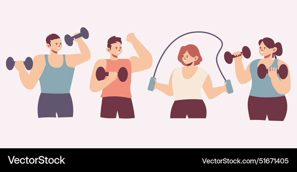 Happy exercising cartoon character set Royalty Free Vector