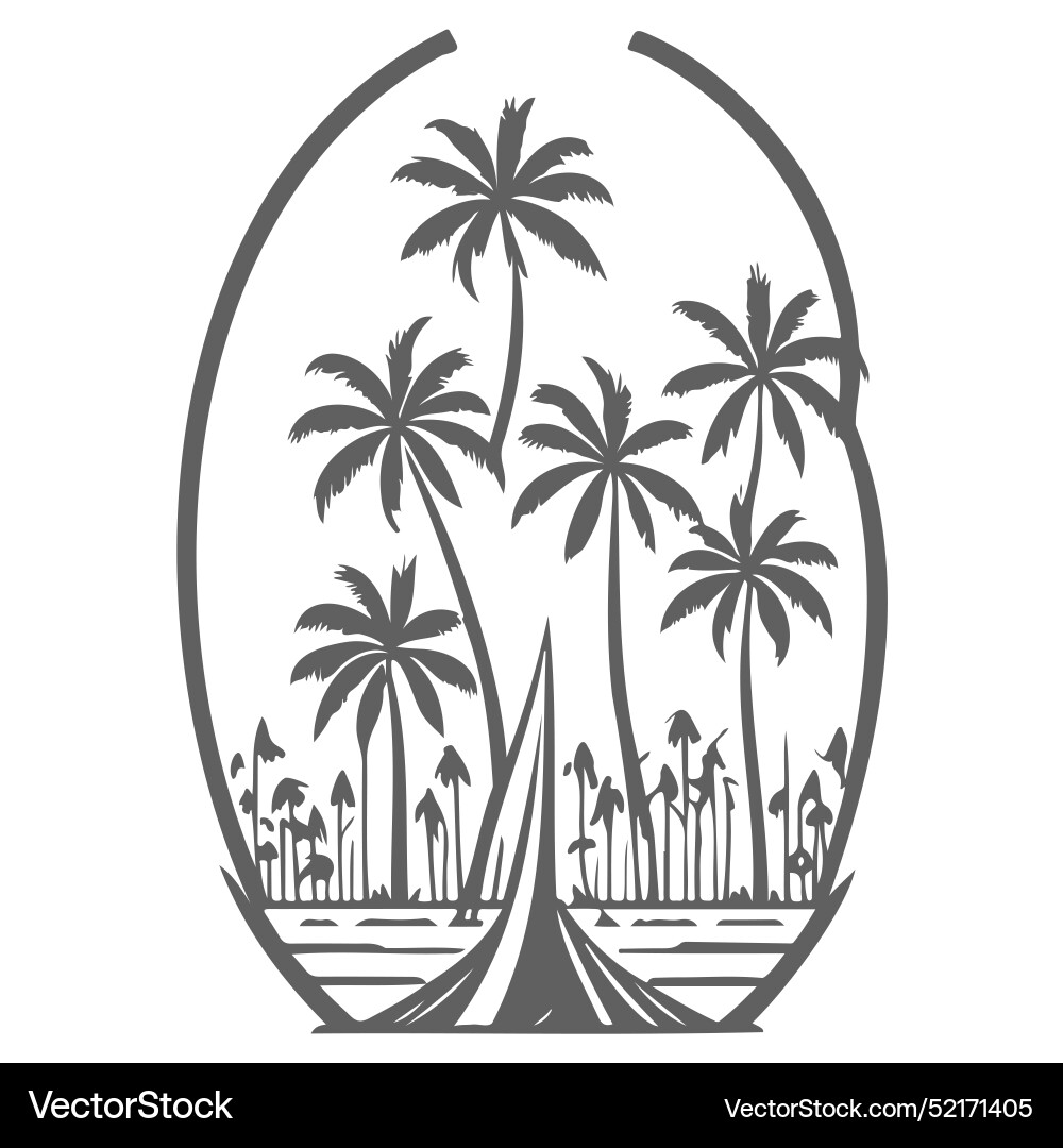 Sail and palm tree sketch grey Royalty Free Vector Image