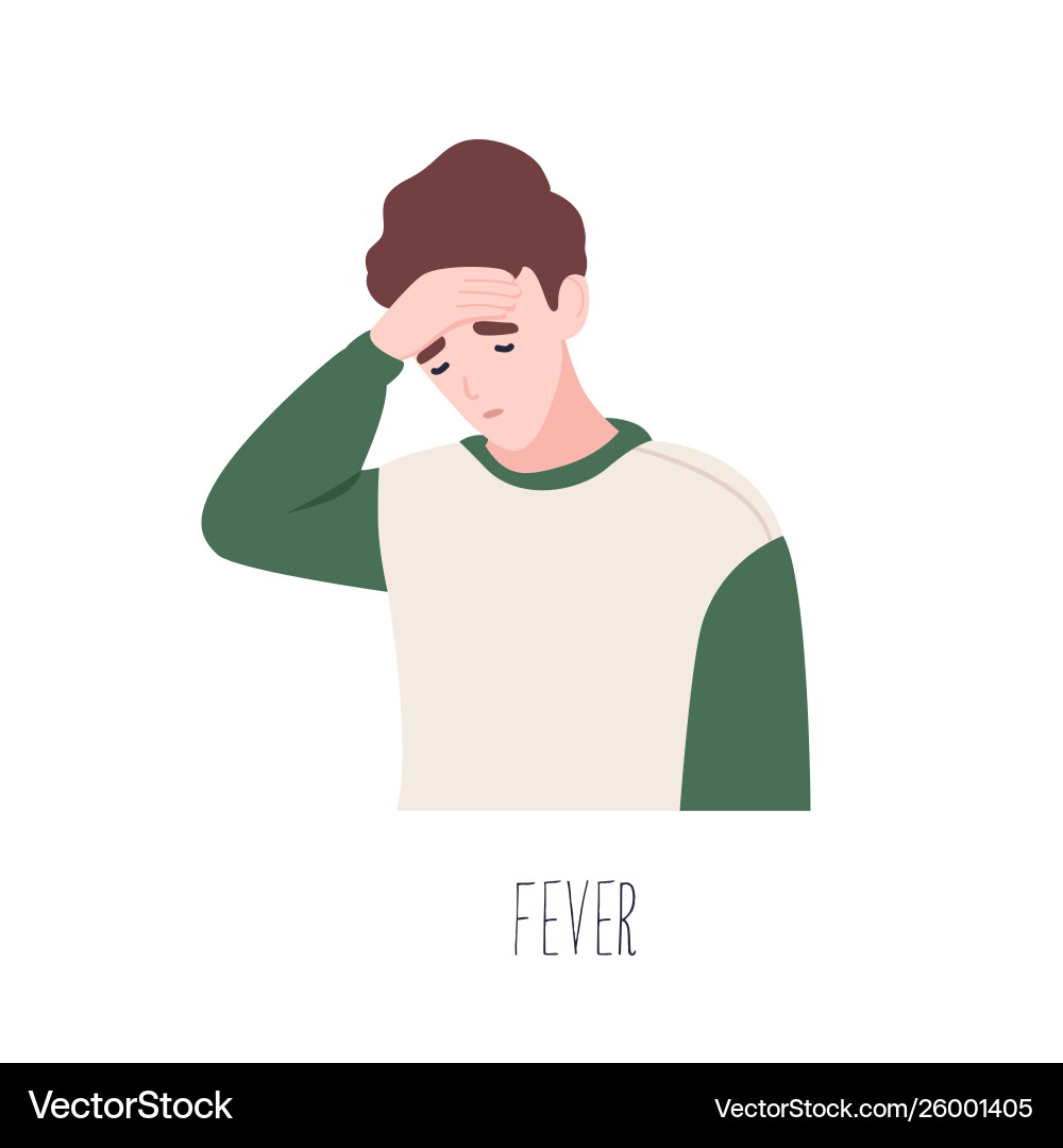 Sick Cartoon Boy with Fever Royalty Free Vector Image